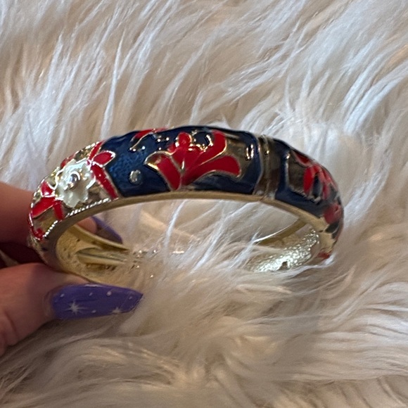 Jewelry | Elegant Red And Blue Enamel Vintage Bangle | Poshmark